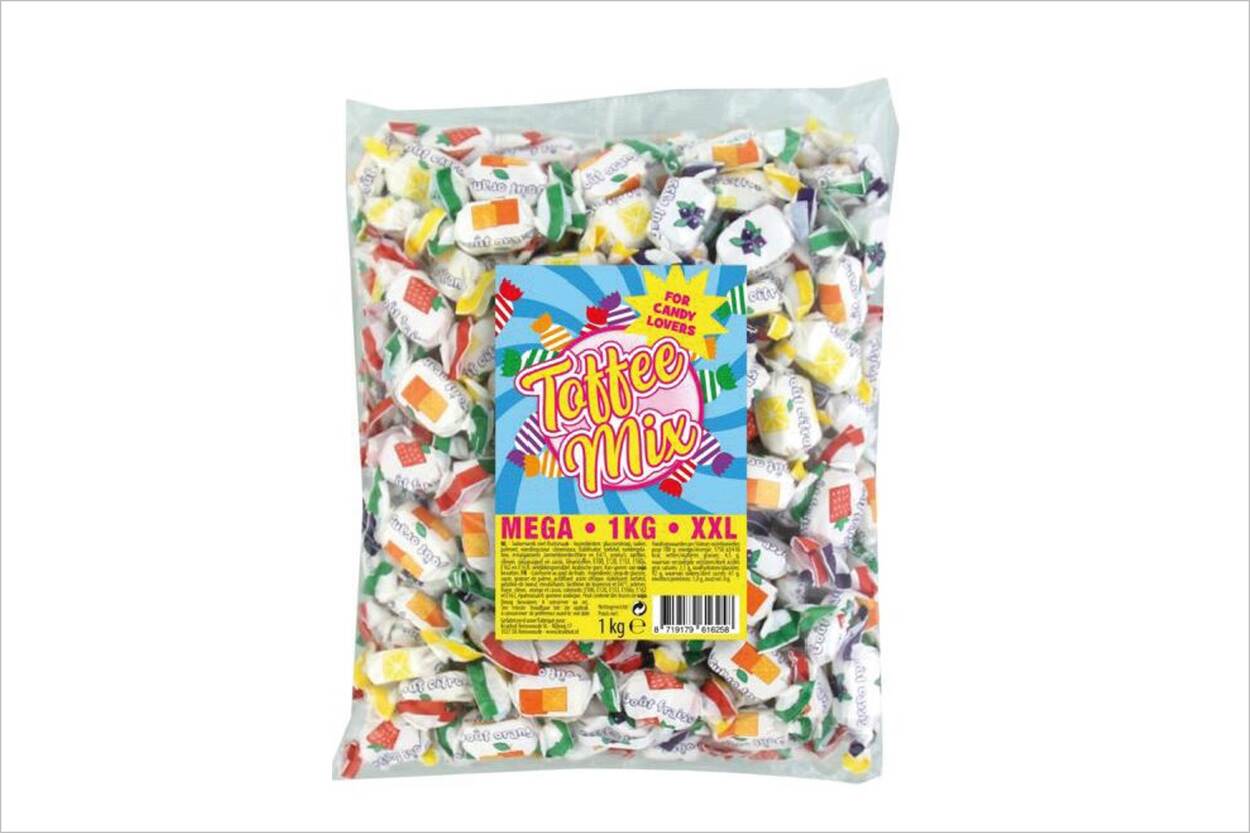 Veiligheidswaarschuwing Toffee Mix Mega 1kg XXL van Kruidvat ...